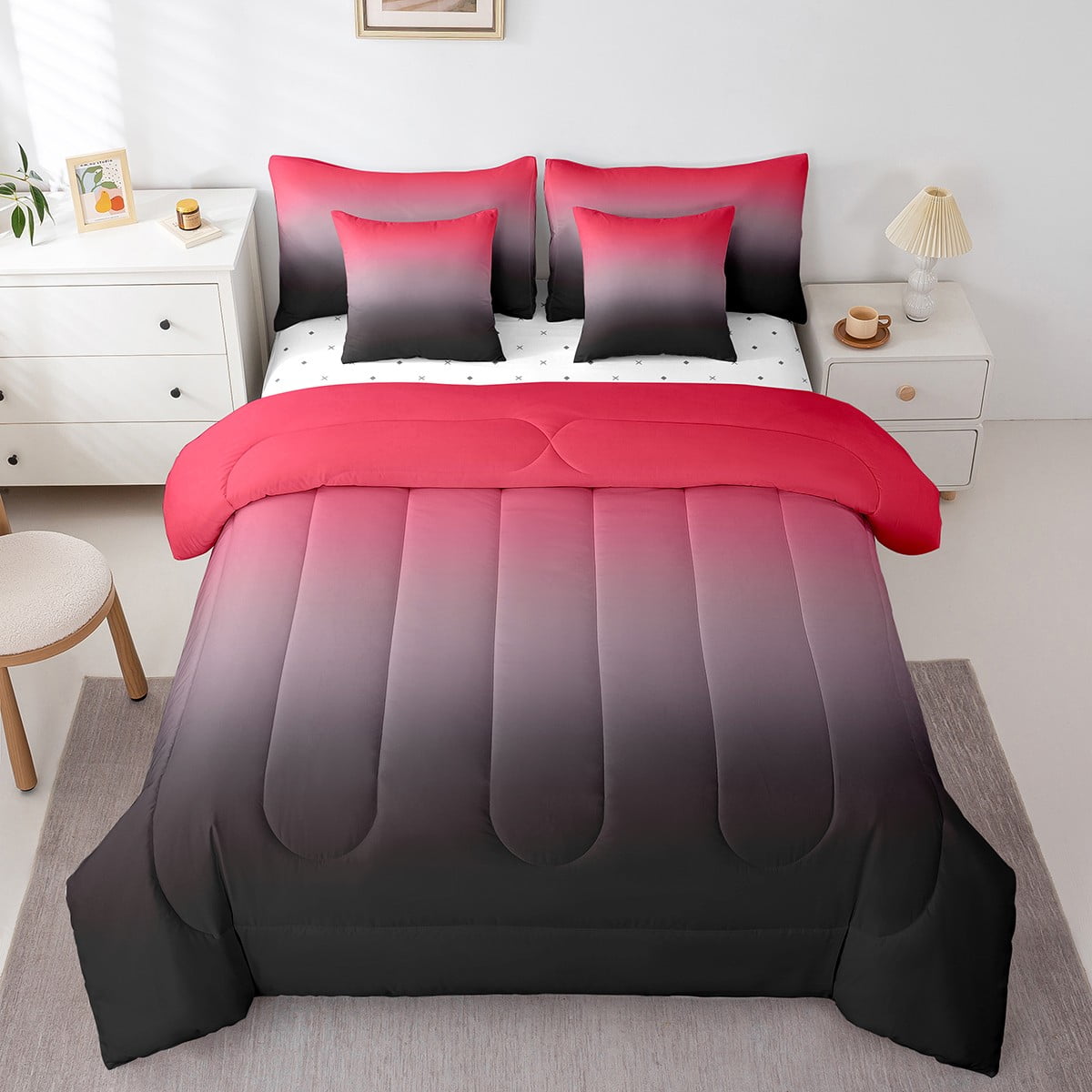 Click here for Yst Black Red 7 Piece Bed In A Bag King Ombre Bedd... prices