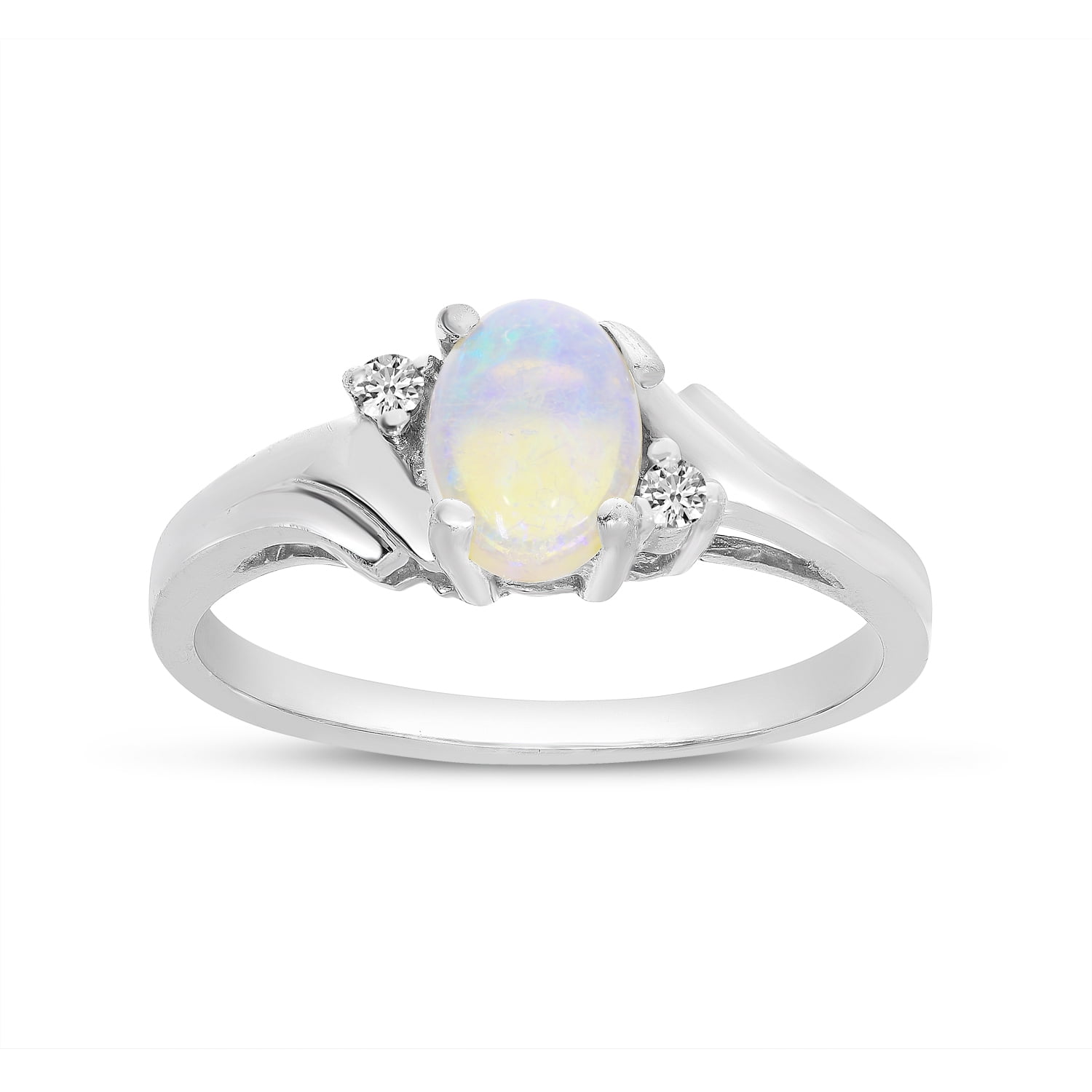 10k White Gold Oval Opal And Diamond Ring - Walmart.com
