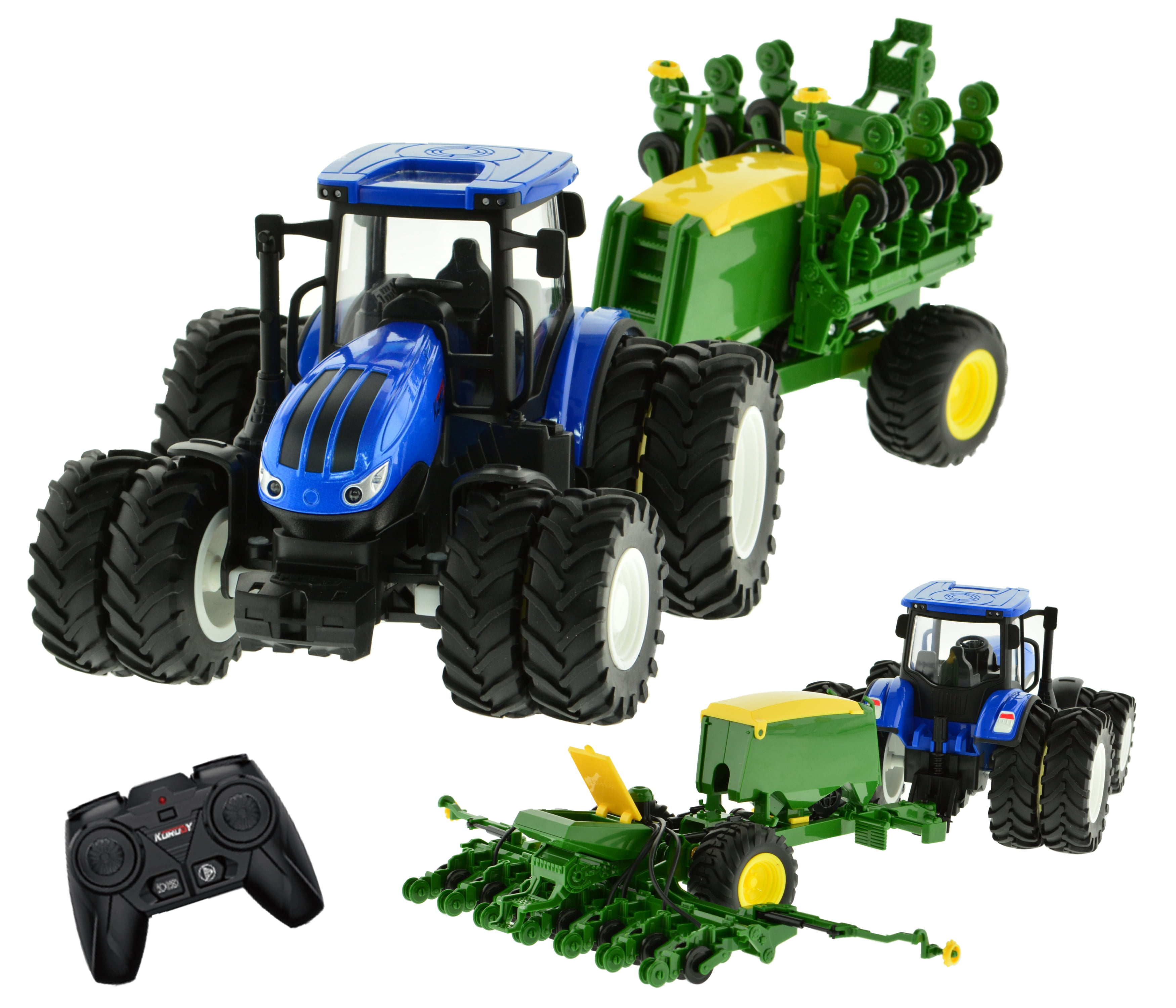 1:24 Korody RC Farm Tractor Toy 8 Wheel Blue Diecast Metal Working ...