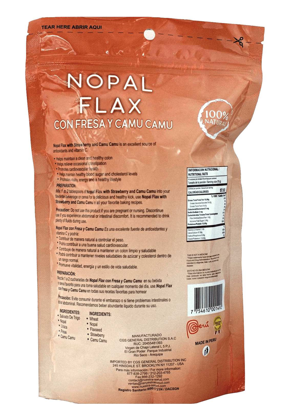 Nopal Flax Linaza Plus Camu Camu Flax Seed Powder 454g Colon Cleanser ...