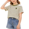 Afuyipoi Girls Striped Embroidery Tee Breathable Cotton Tee Soft ...