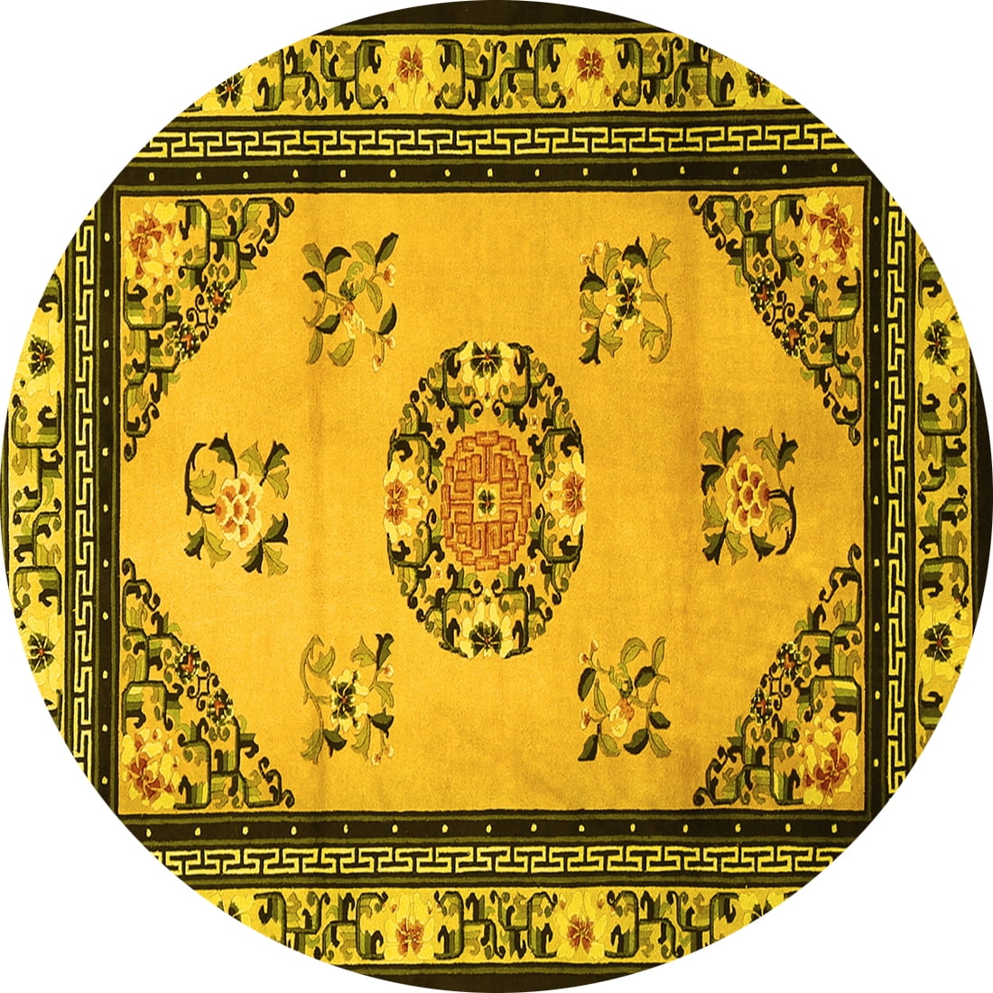 Ahgly Company Indoor Round Oriental Yellow Asian Inspired Area Rugs, 8 ...
