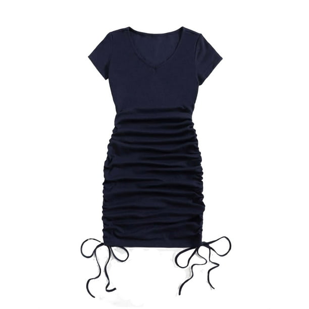 Casual V neck Bodycon Sleeveless Navy Blue Womens Dresses (Women's ...