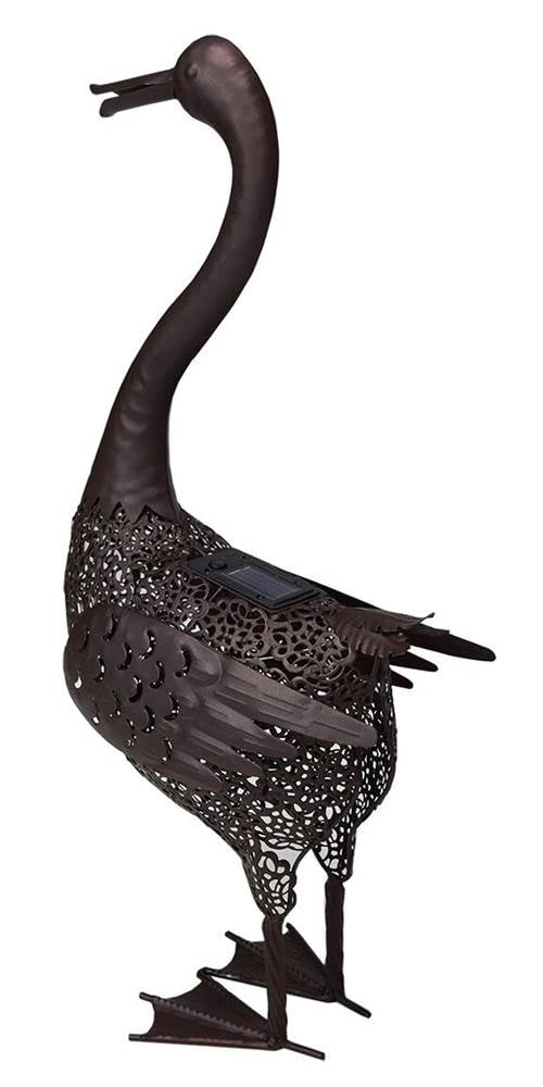 Oakland Living Hammer Tone Bronze Duck Metal Garden Statue with Solar ...