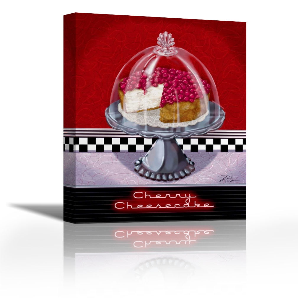 Dessert Wall Art Cherry Cheesecake Art Print Red and Blue Kitchen Decor ...