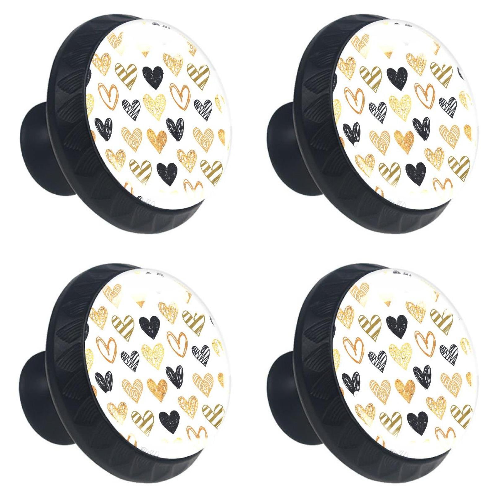 4 Pcs Golden Black Hearts Knobs for Kitchen Cabinet Cupboard Dresser Bookcase Drawer Pulls ...