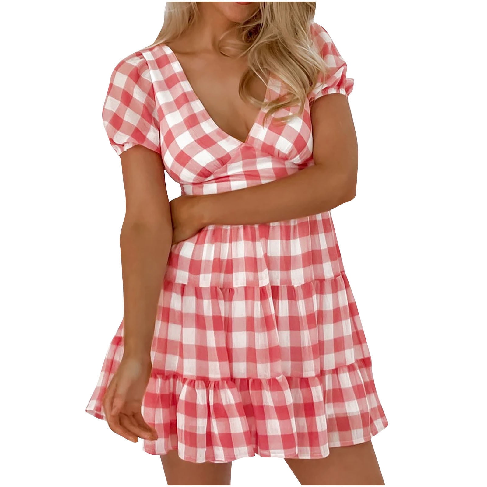 Sundresses For Women Casual Summer Sexy Mini Dress Deep V Neck Midi ...