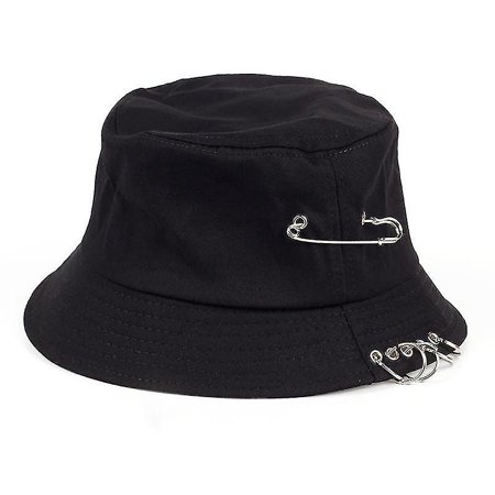 Iron Pin Rings Bucket Hat, Women & Men Cotton Fishing Cap（Black ...
