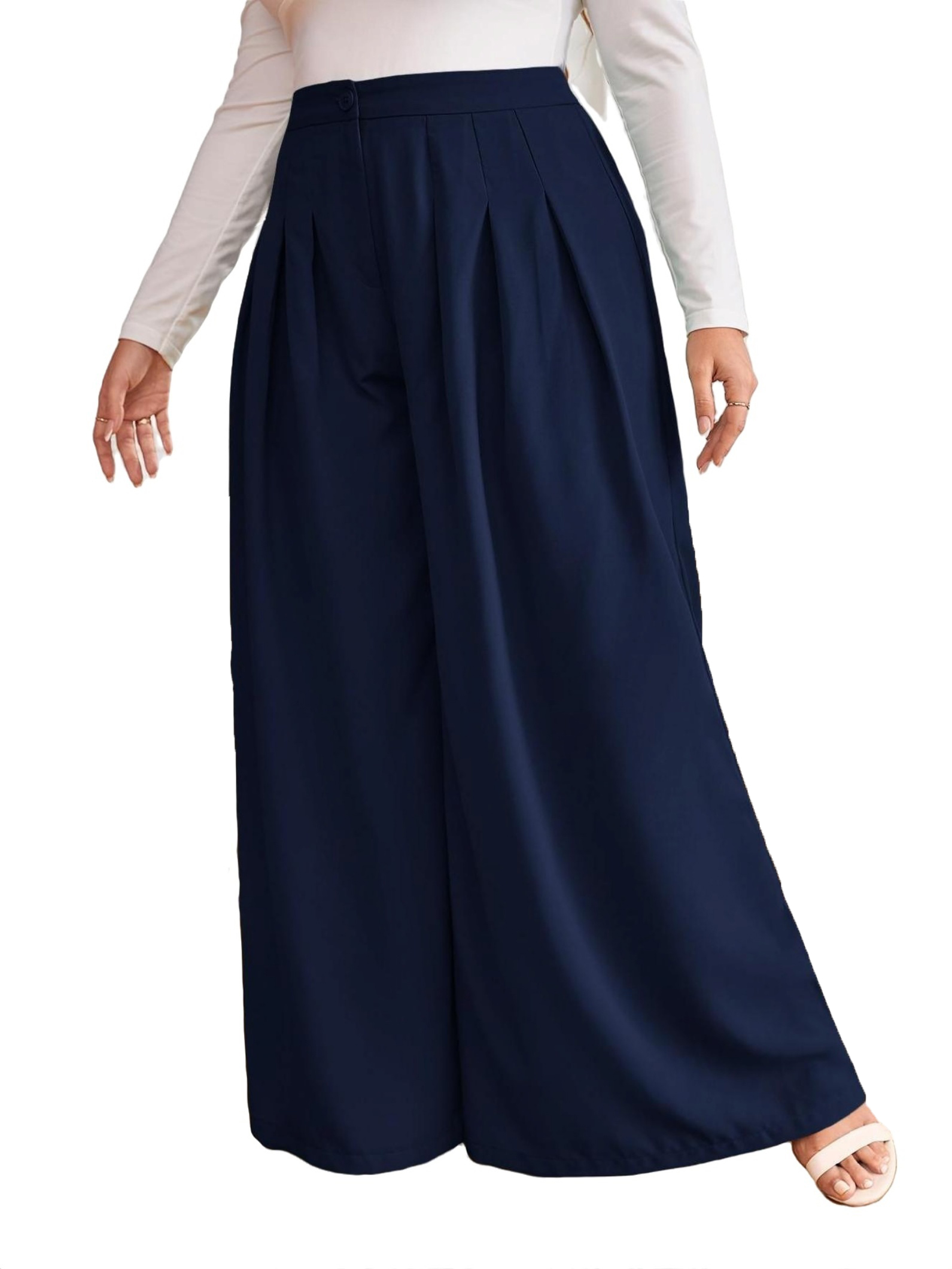 Women's Elegant Plain Wide Leg Navy Blue Plus Size Pants 1XL - Walmart.com