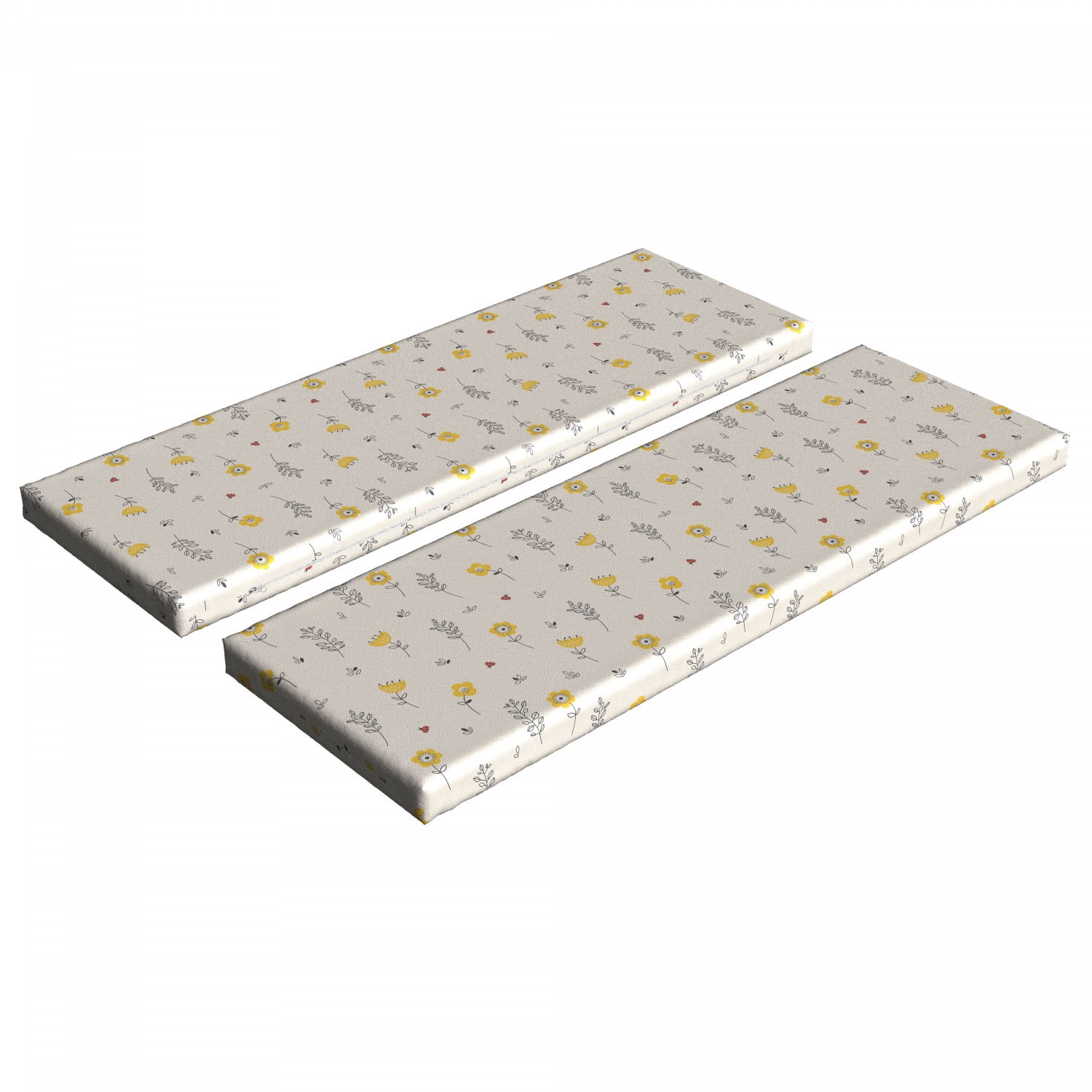 Ladybug Bench Cushion Set of 2, Earth Yellow Spring Flowers Branches ...