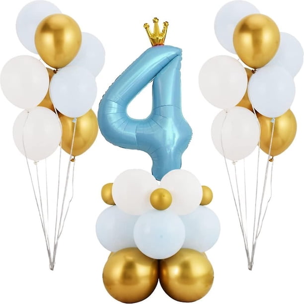 Blue Crown Number 4 Balloon, 40'' Large Number Foil Balloon With Latex ...