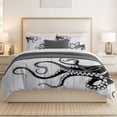 Black Giant Squid Queen Size Bed Set,Wood Grain Background Bedding for ...
