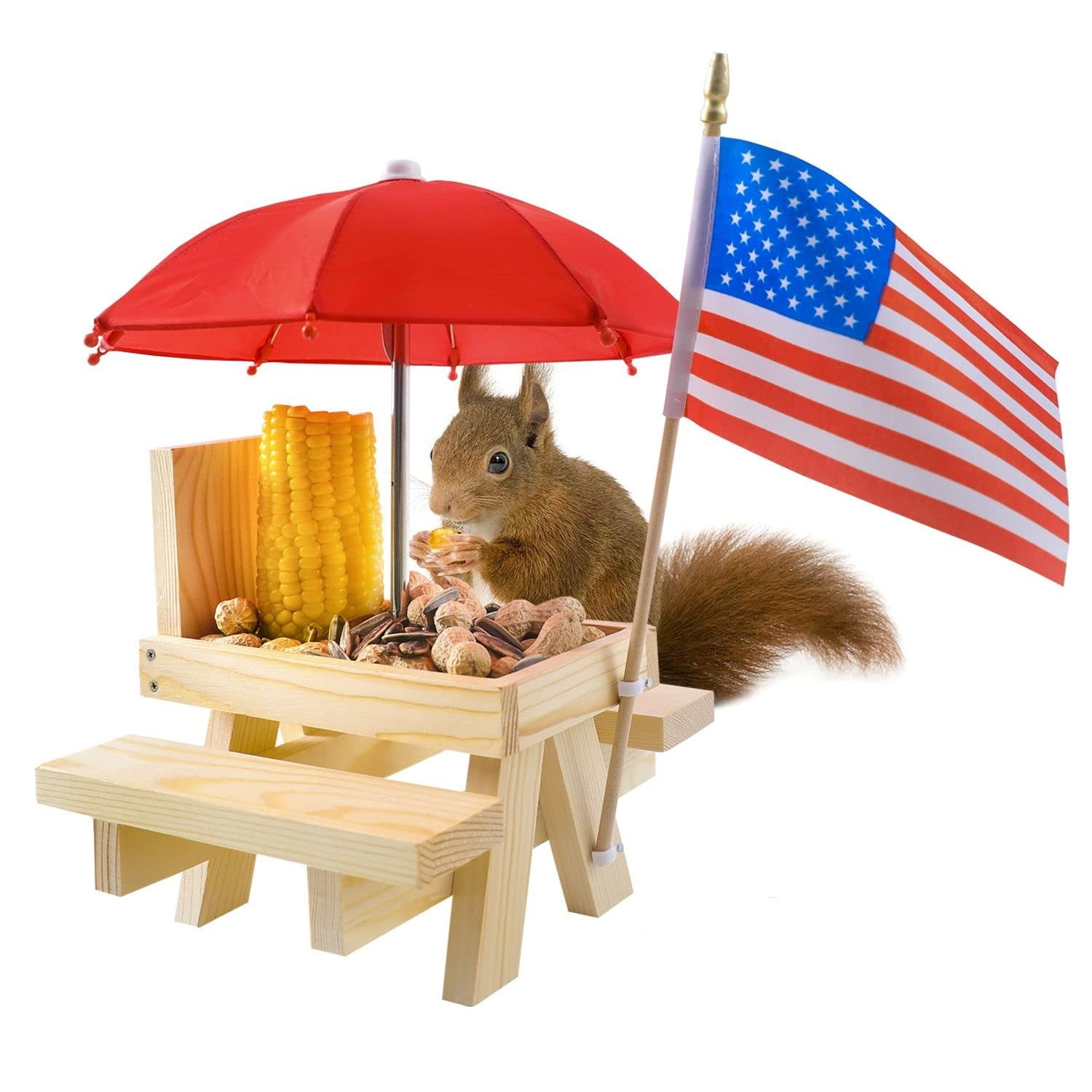 Cumka Squirrel Feeder, Squirrel Picnic Table Feeder, Wooden Chipmunk ...