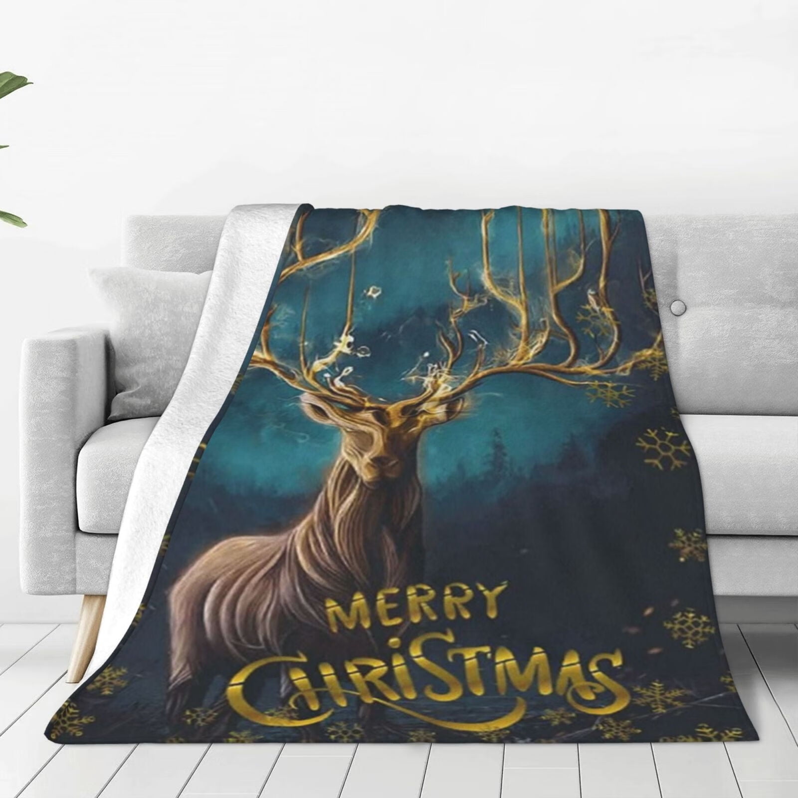 Christmas Flannel Throw Blanket, Christmas Reindeer Snowflake Soft Warm ...