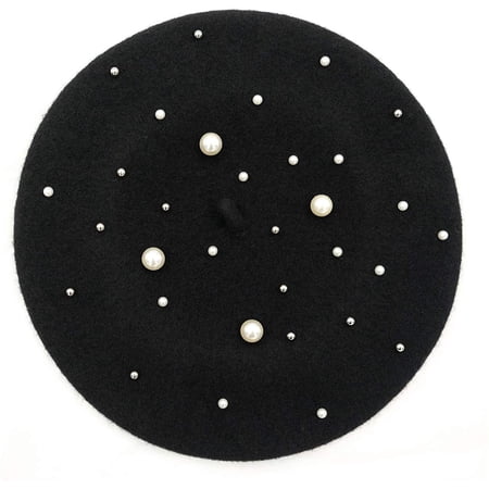 Klong Women Wool Beret Hat French Style Solid Color with Venetian Pearl ...