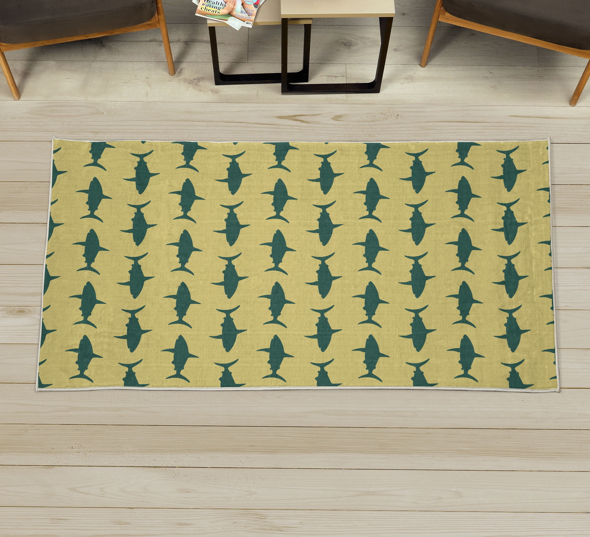 Sea Animals Decorative Rug, Sharks Swimming Horizontal Silhouettes ...