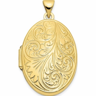 14k Yellow Gold Polished Holds 2 photos Oval Heavy Weight Locket ...