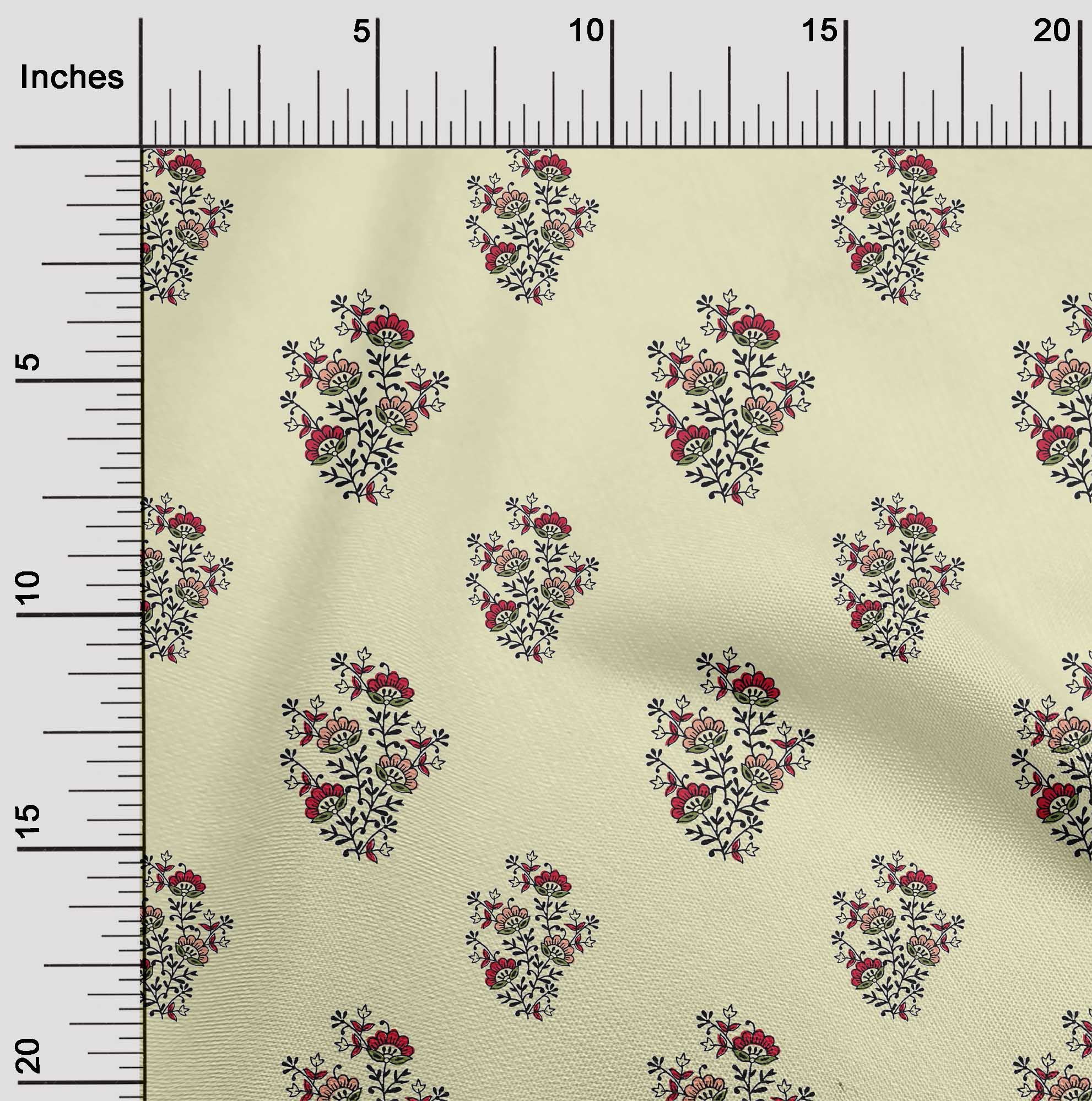 oneOone Cotton Silk Fabric Leaves & Floral Block Print Fabric By The ...