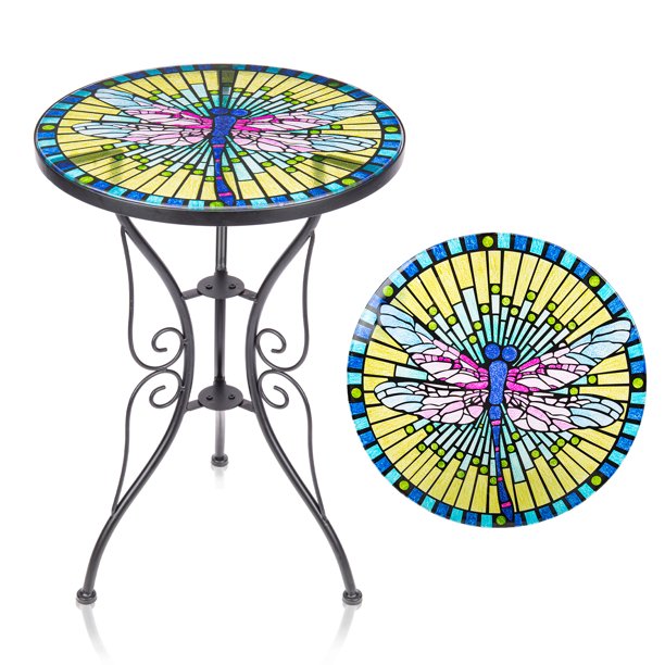 Wonder Garden 21.4"H Side Table Round Dragonfly Plant Stand Accent ...