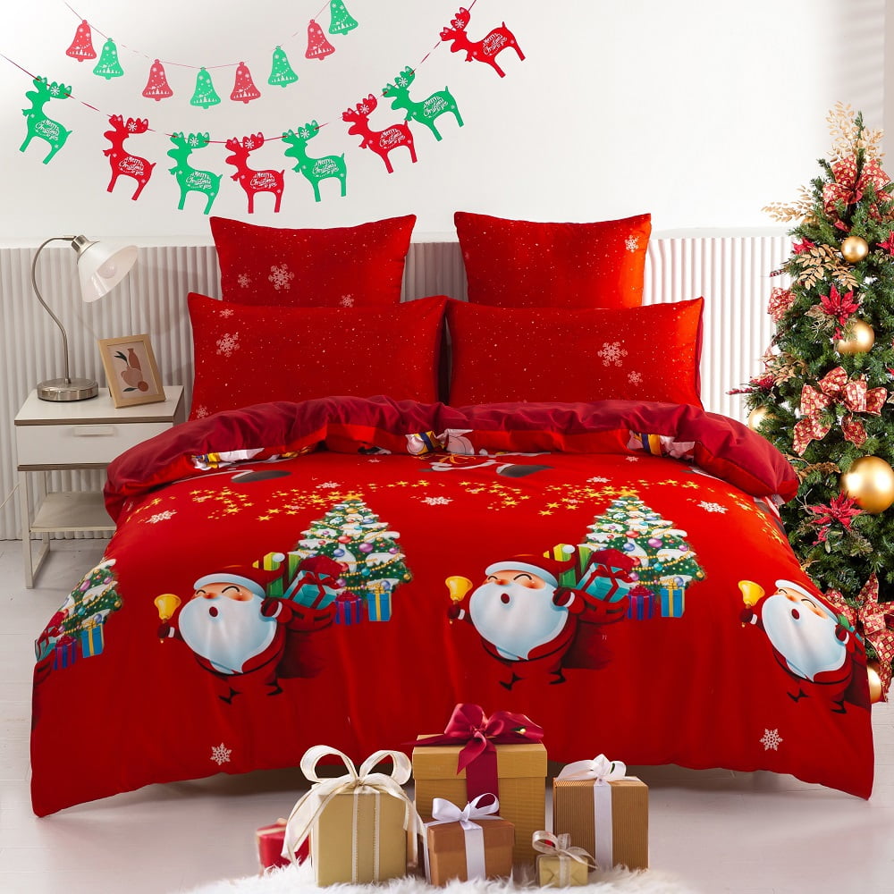 2 Pieces Christmas Duvet Cover Set Red Santa Claus Snowman Christmas ...
