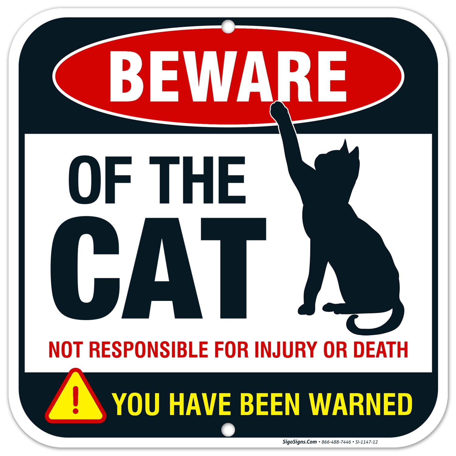 Beware of Cat Sign, Funny Attack Cat Sign, 12x12 Aluminum - Walmart.com
