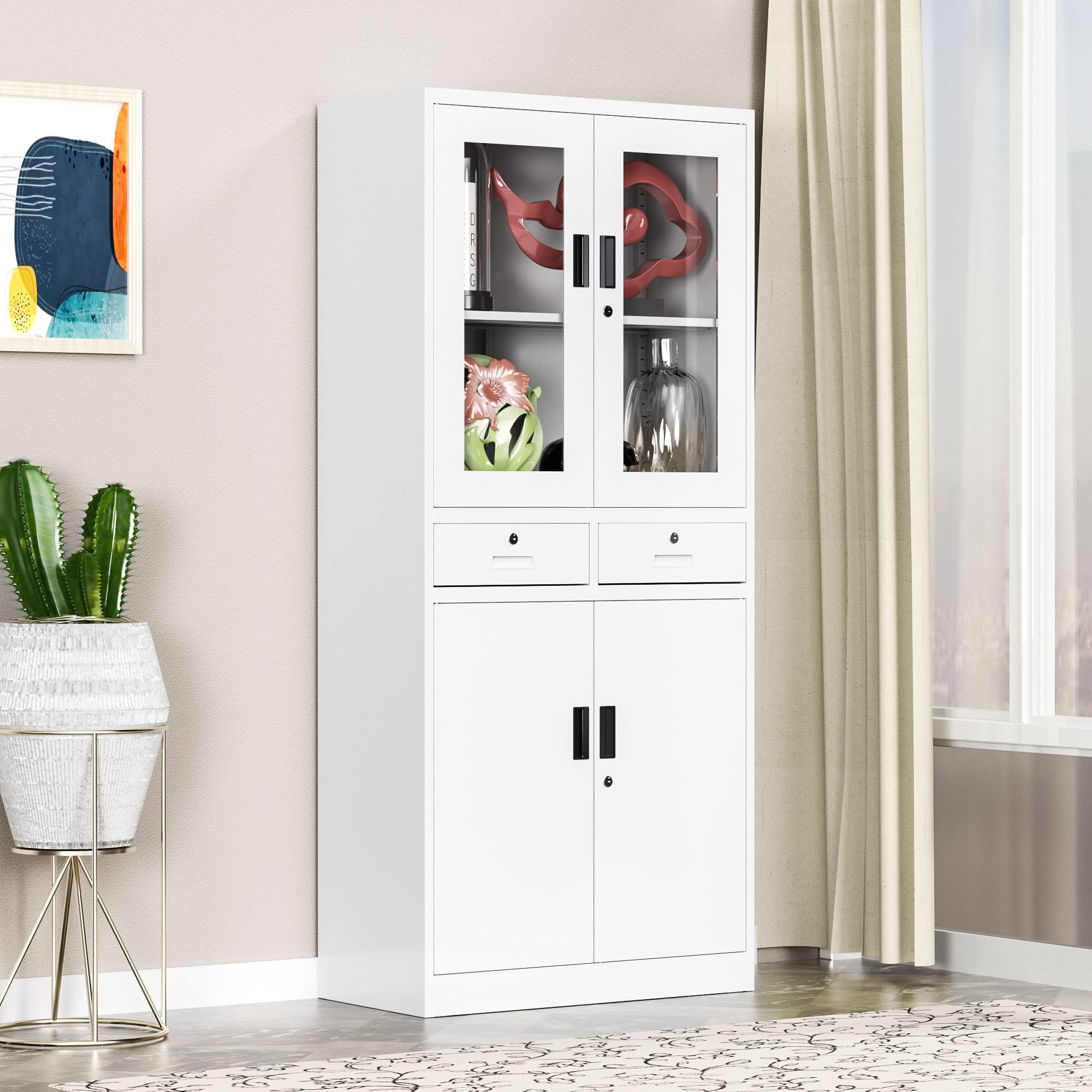 Fesbos Modern Office Cabinet, 71" Locker Stylish Steel Cabinet, Book ...