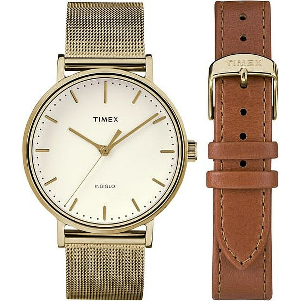 Timex - Women's Timex Fairfield Gold Tone Mesh & Brown Band Watch Set ...
