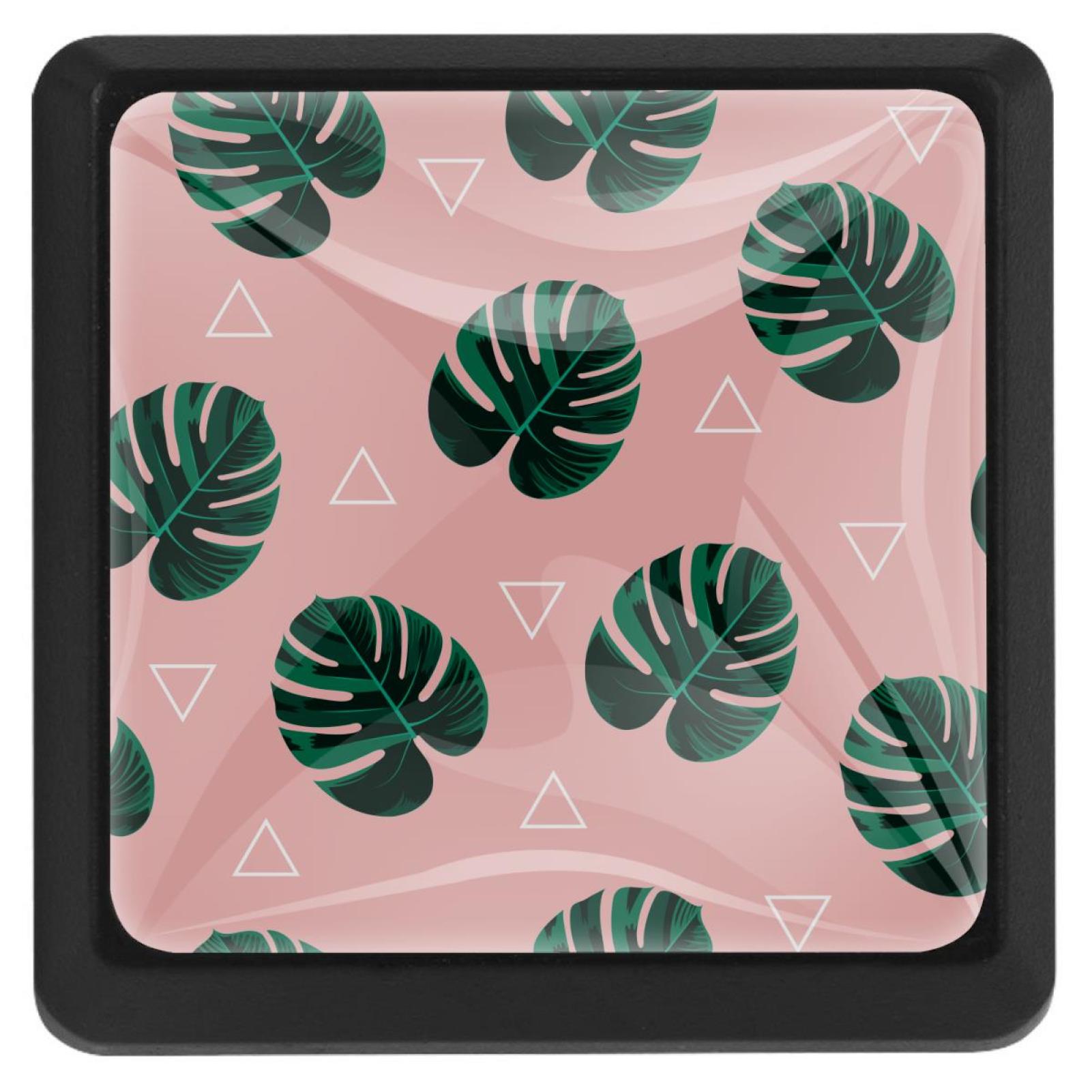 3 Pack Pink Leaves Square Cabinet Door Knobs Decor for Cupboard Dressing Table with Screws ...