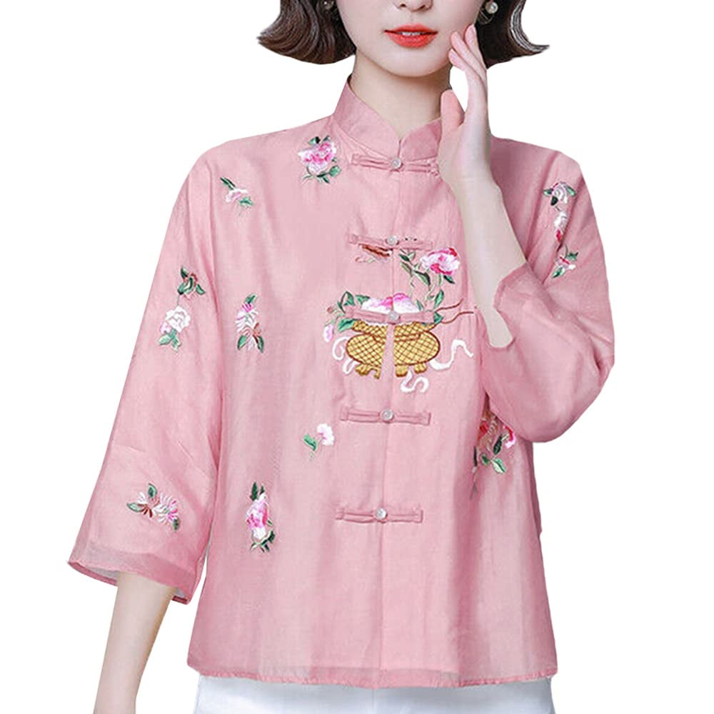 HAORUN Women Chinese Traditional Ethnic Floral Embroidery Blouse Frog ...
