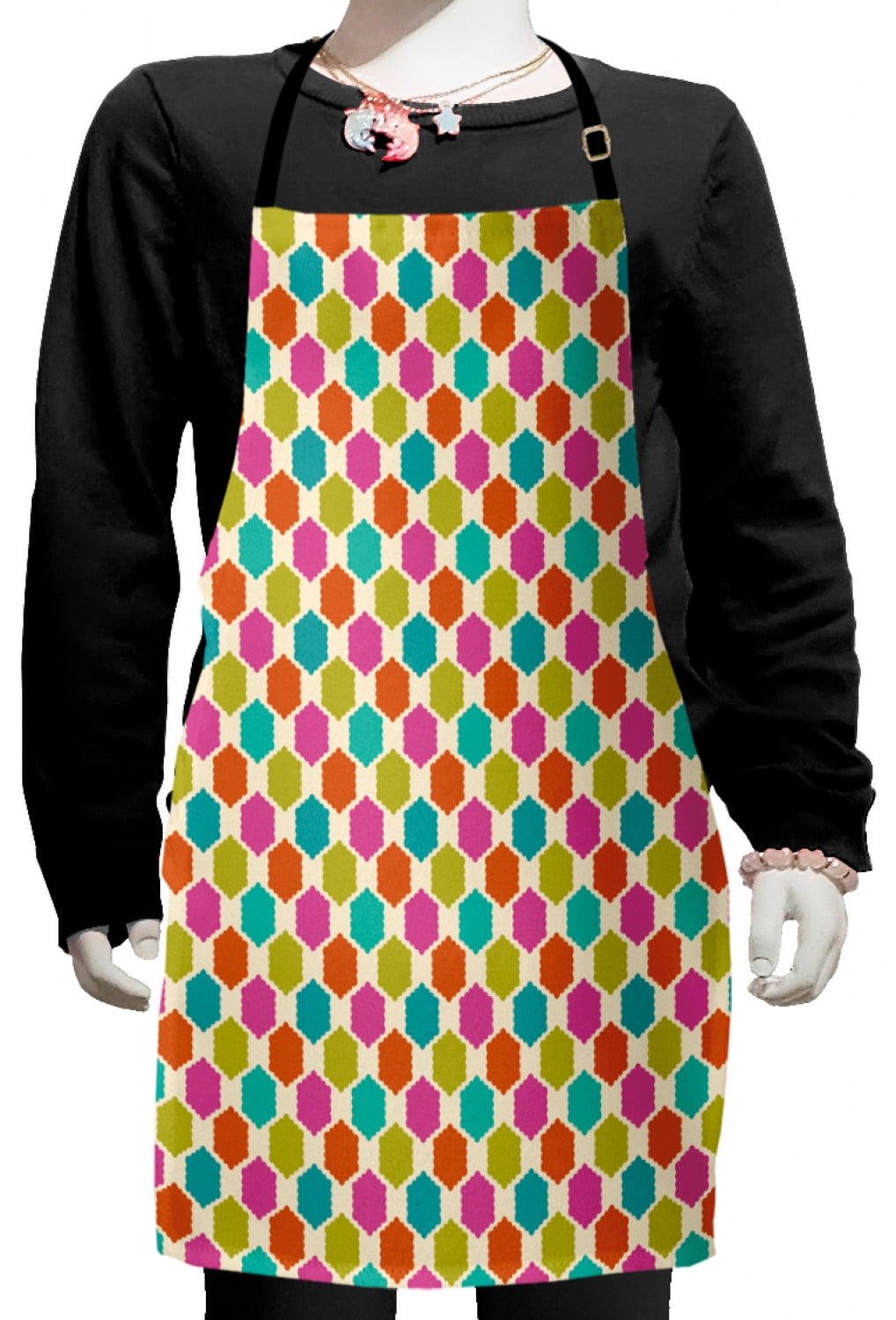 Colorful Kids Apron, Geometric Arrangement with Oval Honeycomb Pattern ...