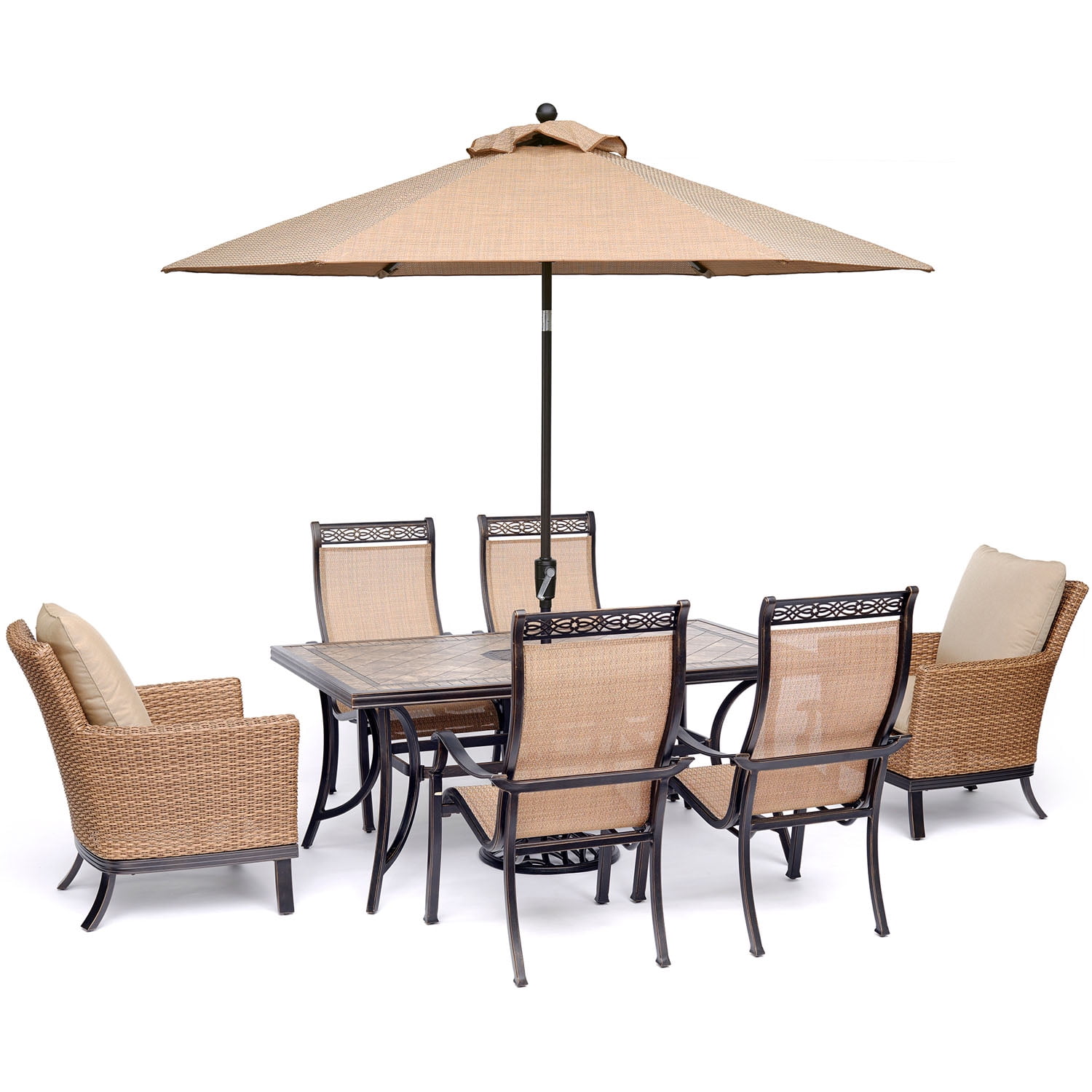 Hanover Monaco 7-Piece Patio Dining Set with 2 Woven Armchairs, 4 PVC ...
