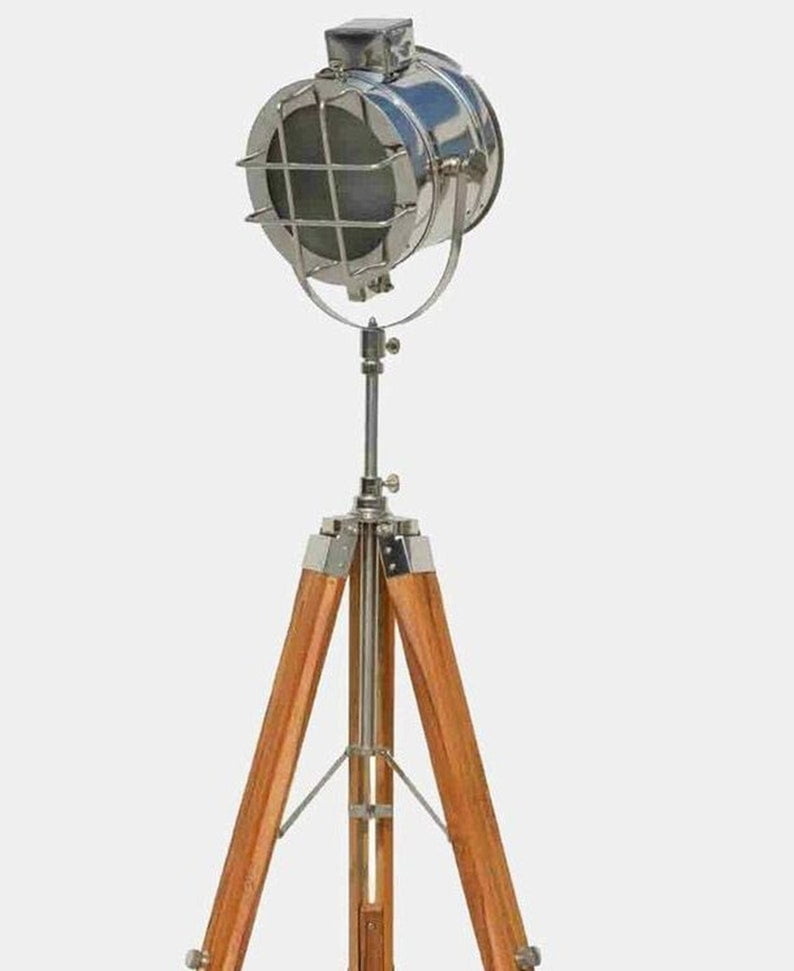 Chrome Light Floor Lamp Stand Spotlight Lamp Wooden Tripod Stand ...