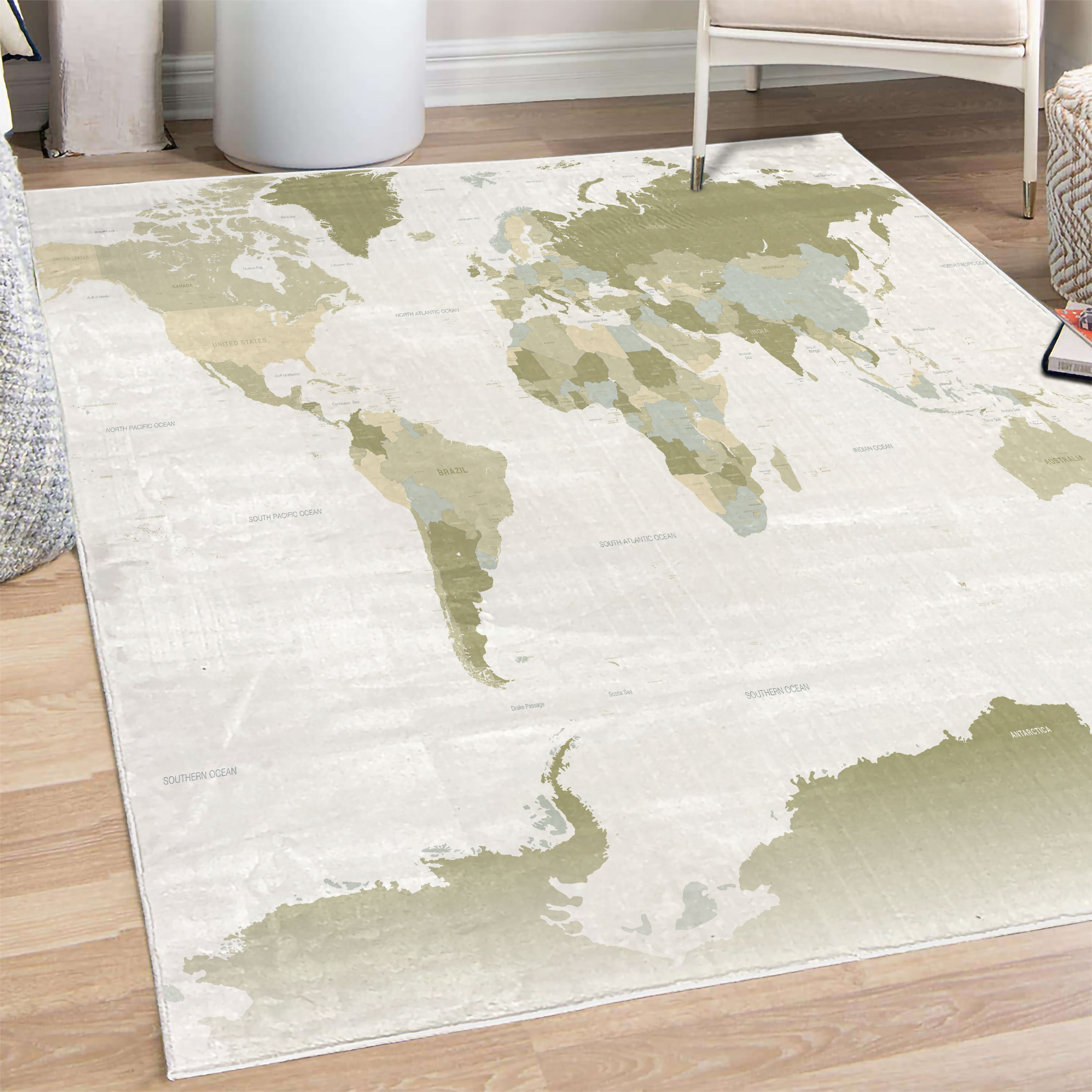 Earth Decorative Rug, Detailed World Map with All Countries Major ...