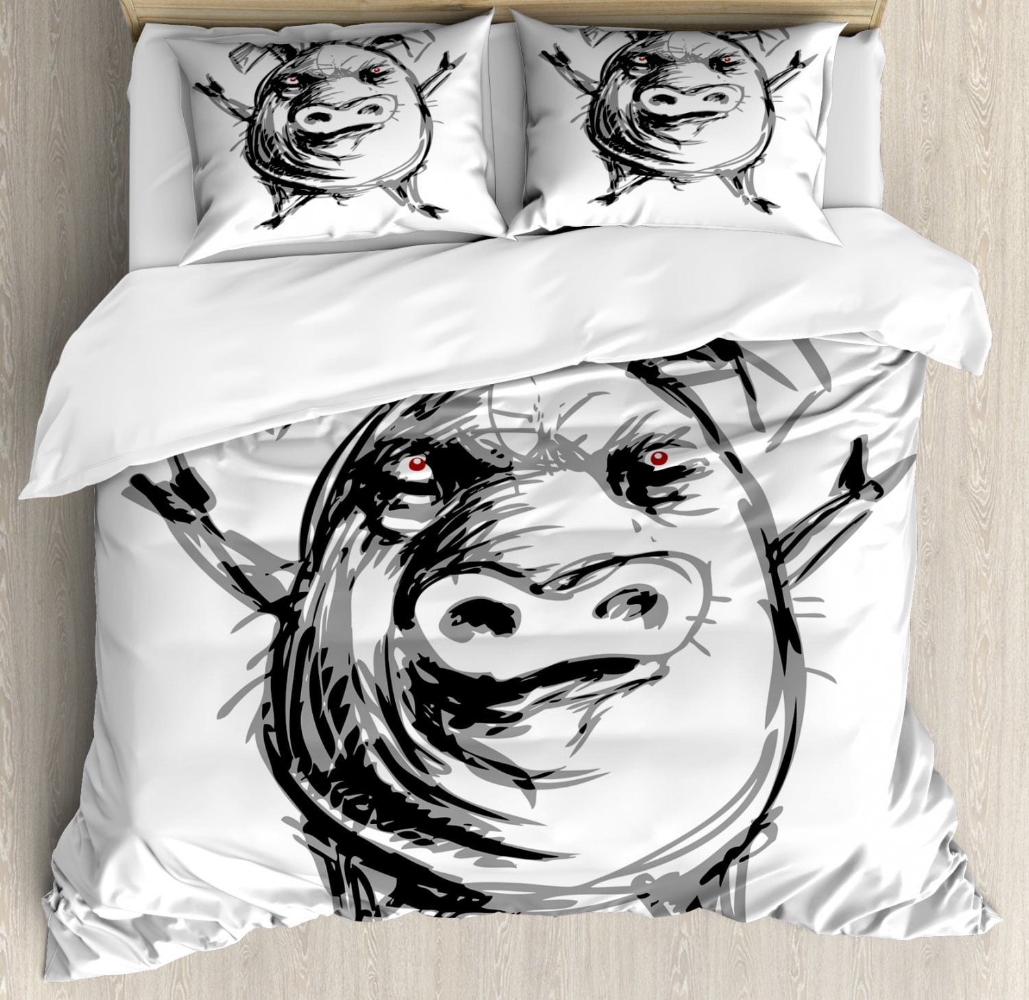 Razorback Duvet Cover Set Queen Size, Hand Drawn Grunge Sketch of Angry ...