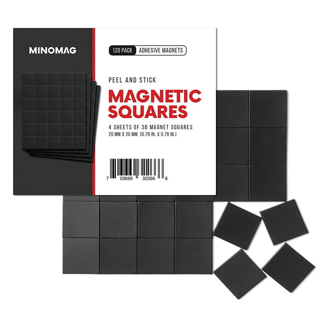 Minomag Peel and Stick Adhesive Magnetic Squares (120 Pack) | 0.79 inch ...
