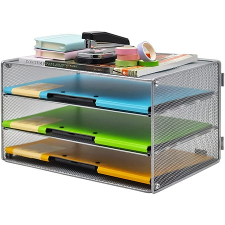 Paper Letter Tray Organizer, 3 Tier Mesh le Tray Desktop Paper Sorter ...