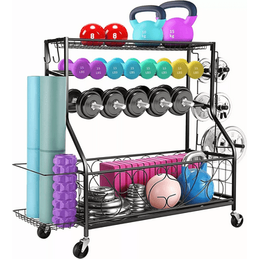 Weight Rack for Dumbbells - Home Gym Storage Rack with Caster Wheels ...