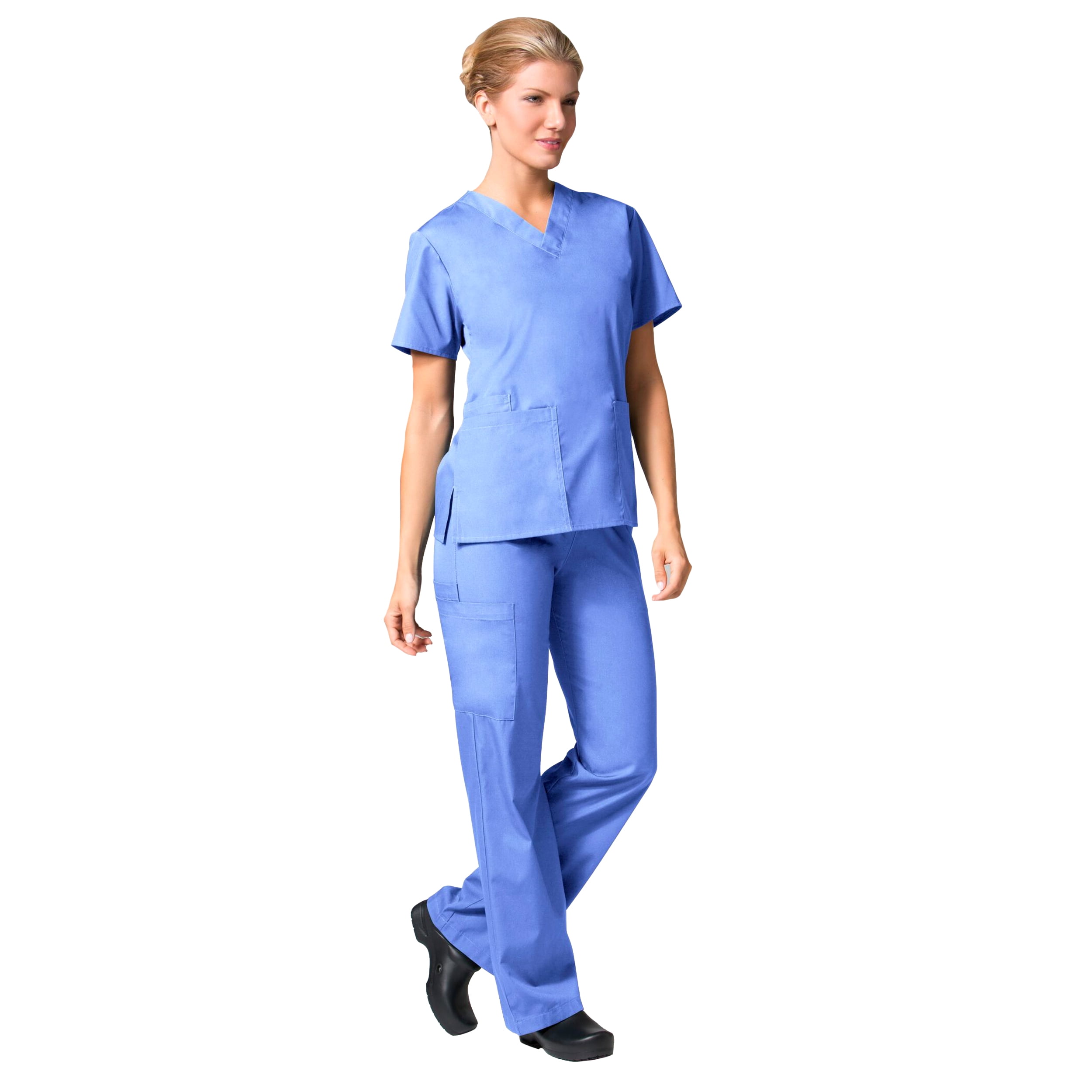 Maevn CORE Women's Classic V-Neck Solid Scrub Top & Full Elastic Band ...