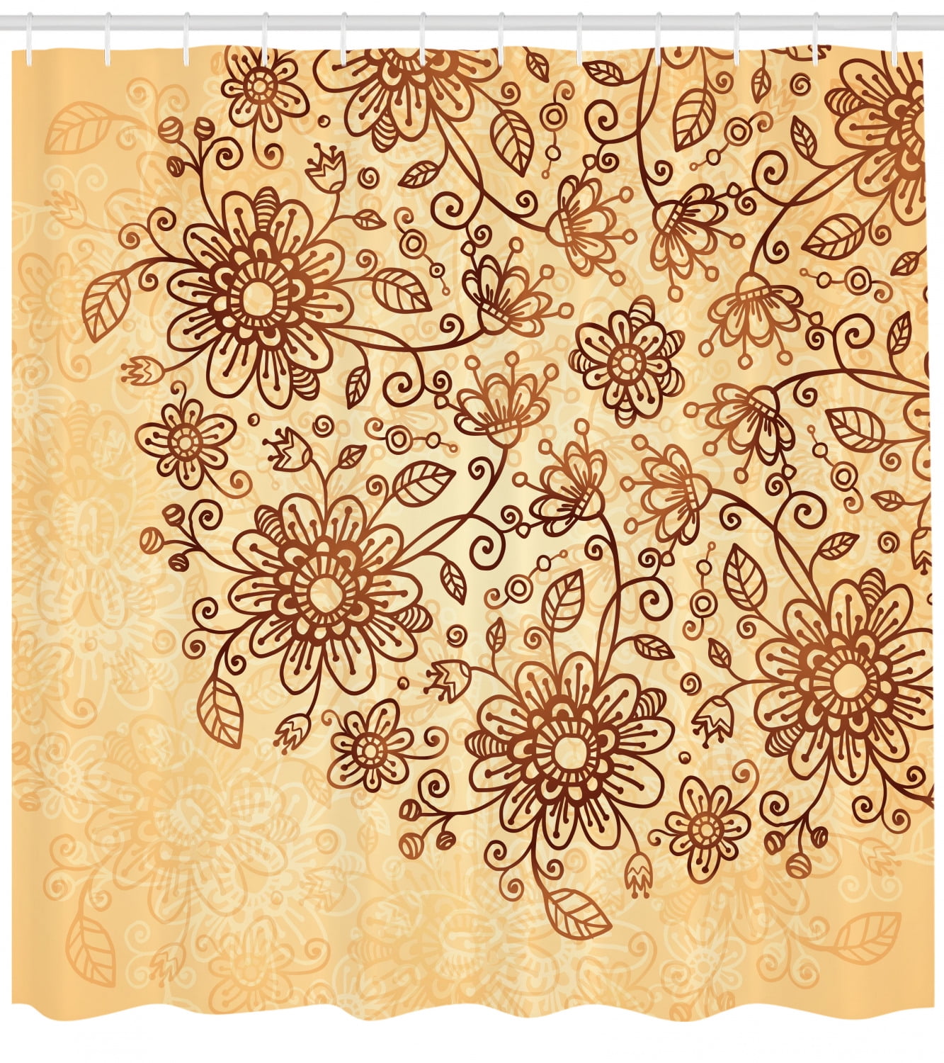 Henna Shower Curtain, Doodle Flower Arrangement Traditional Nature ...