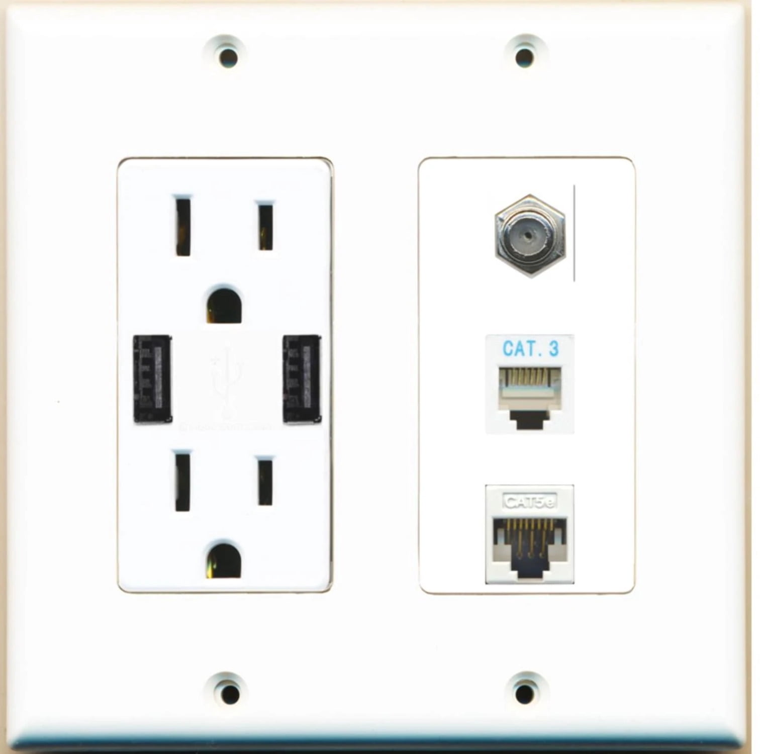 Ultra Spec Cables 1 Port Coax Phone Cat5e Ethernet Wall Plate w/2 USB ...