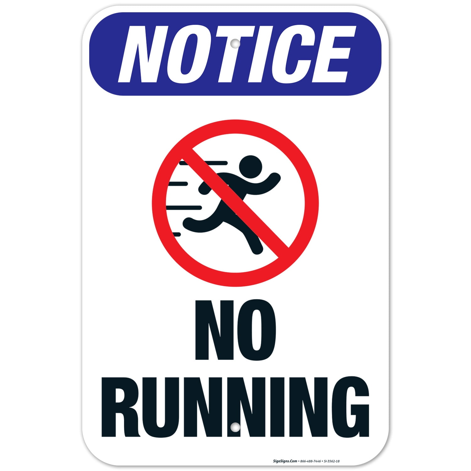No Running with Graphic Sign, ANSI Notice Sign, - Walmart.com