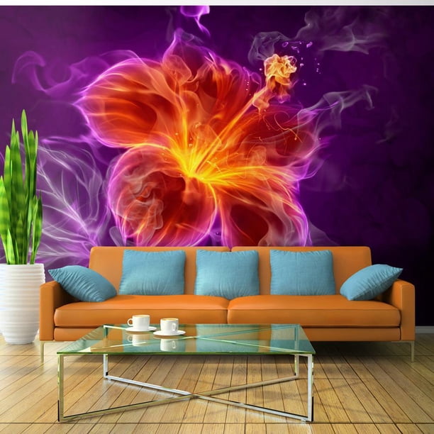 Purple Feature Wallpaper Living Room | Cabinets Matttroy