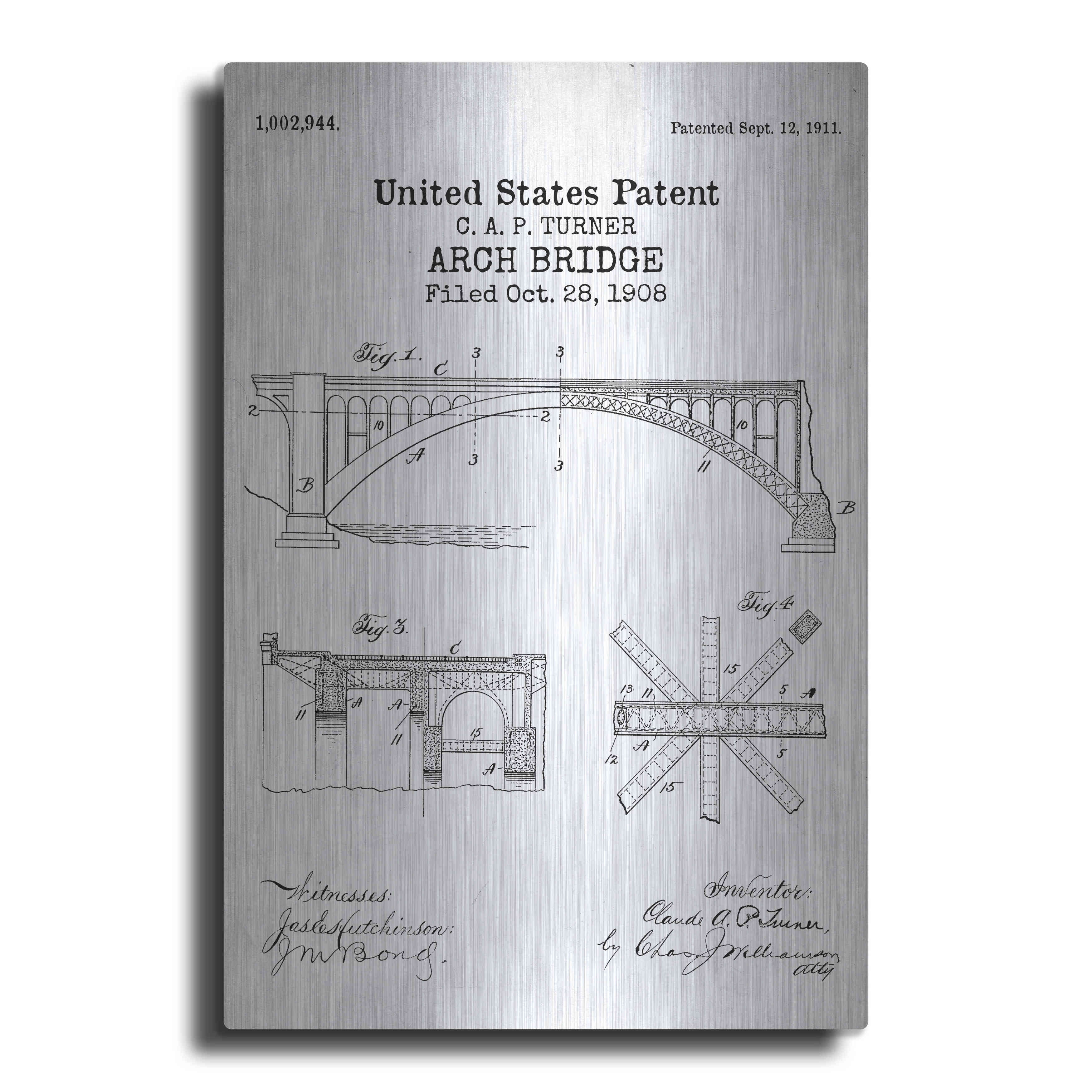 Luxe Metal Art 'Arch Bridge Blueprint Patent White' Acrylic Glass Wall ...