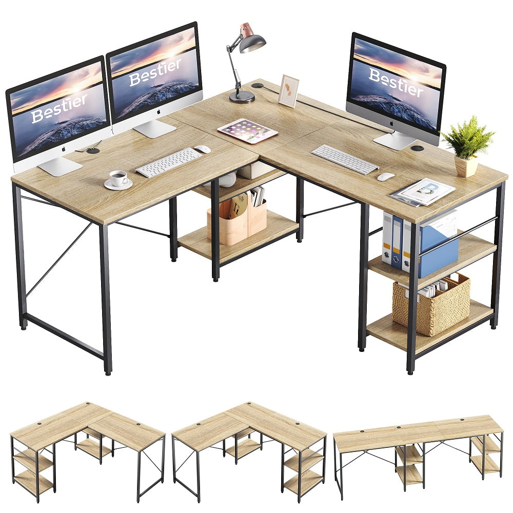 Bestier 95.5 inches L-Shaped Computer Desk Long Table for Home Office ...