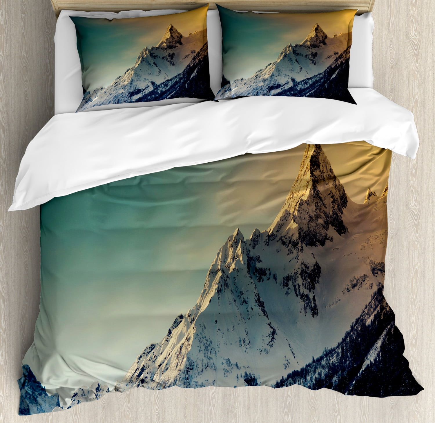 Mountains Duvet Cover Set Queen Size, Winter Mountains Panorama Style ...