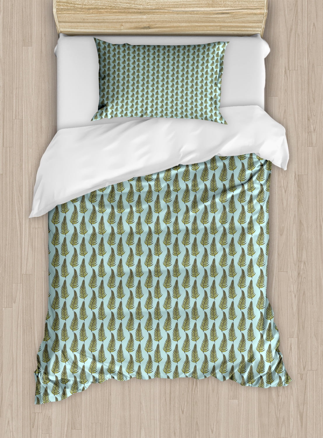 Fern Duvet Cover Set Twin Size, Pastel Composition with Curved Abstract ...