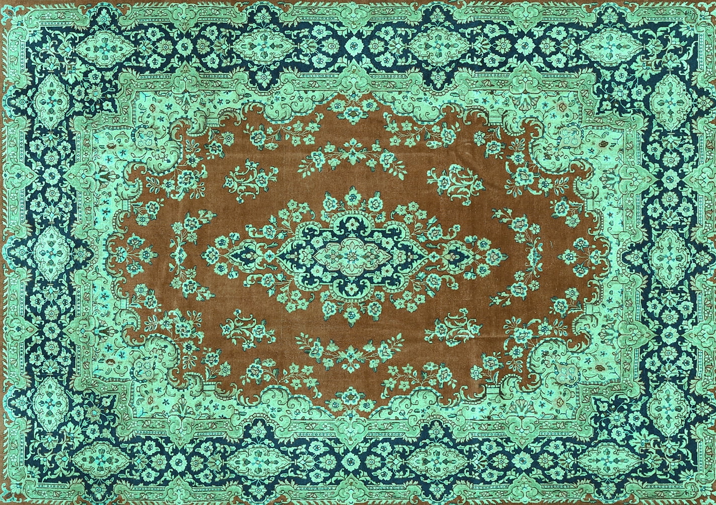 Ahgly Company Indoor Rectangle Medallion Turquoise Blue Traditional ...