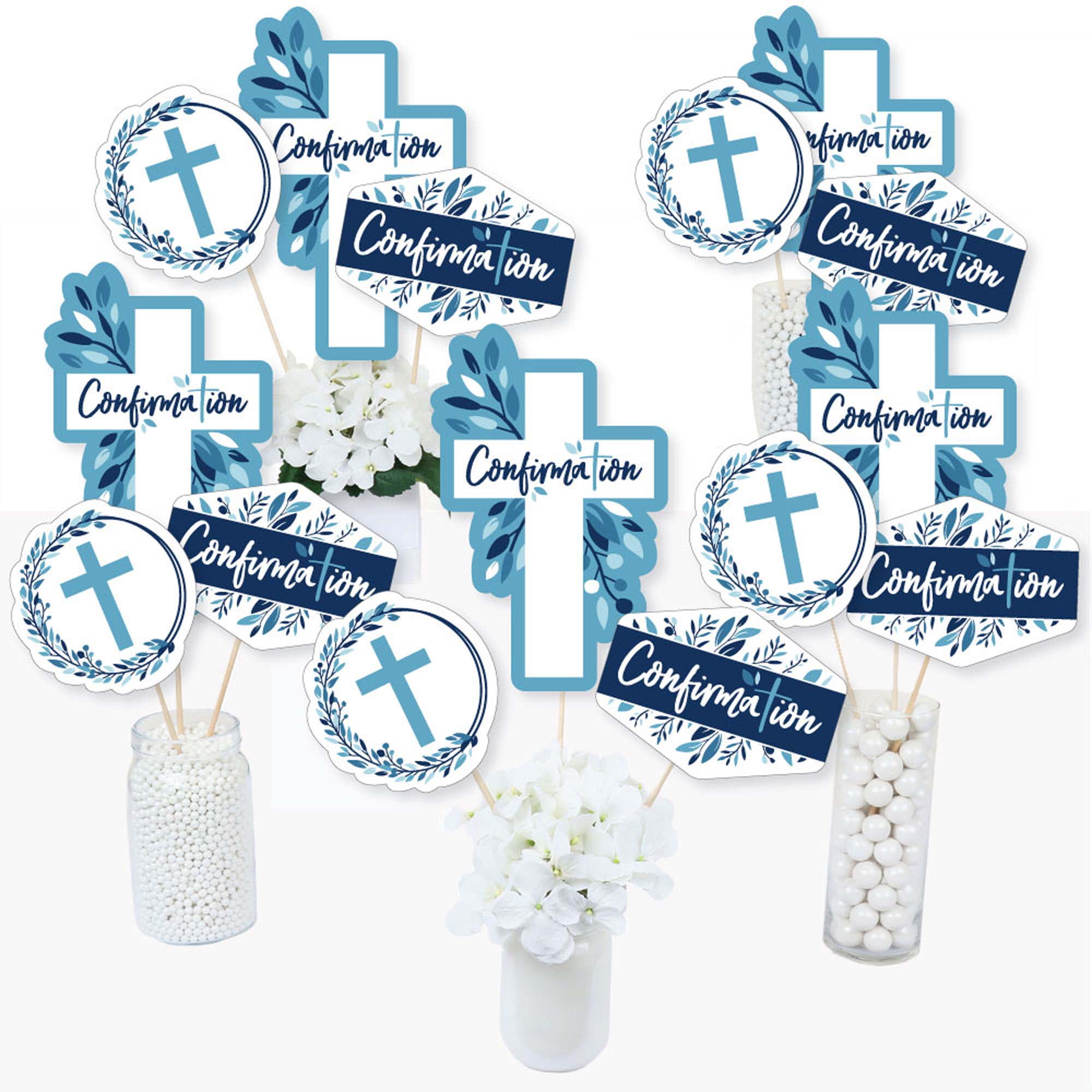 Big Dot of Happiness Confirmation Blue Elegant Cross - Boy Religious ...