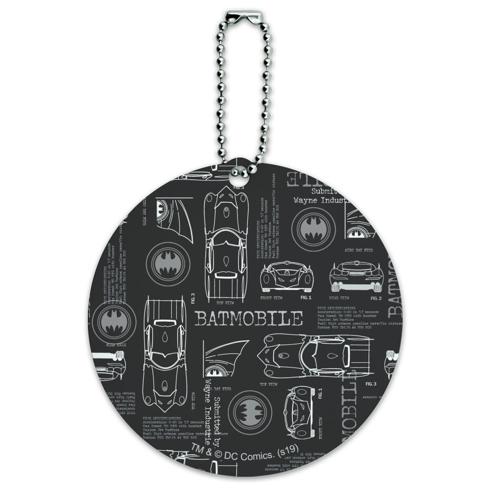 Batman Batmobile Blueprint Pattern Round Luggage ID Tag Card Suitcase ...