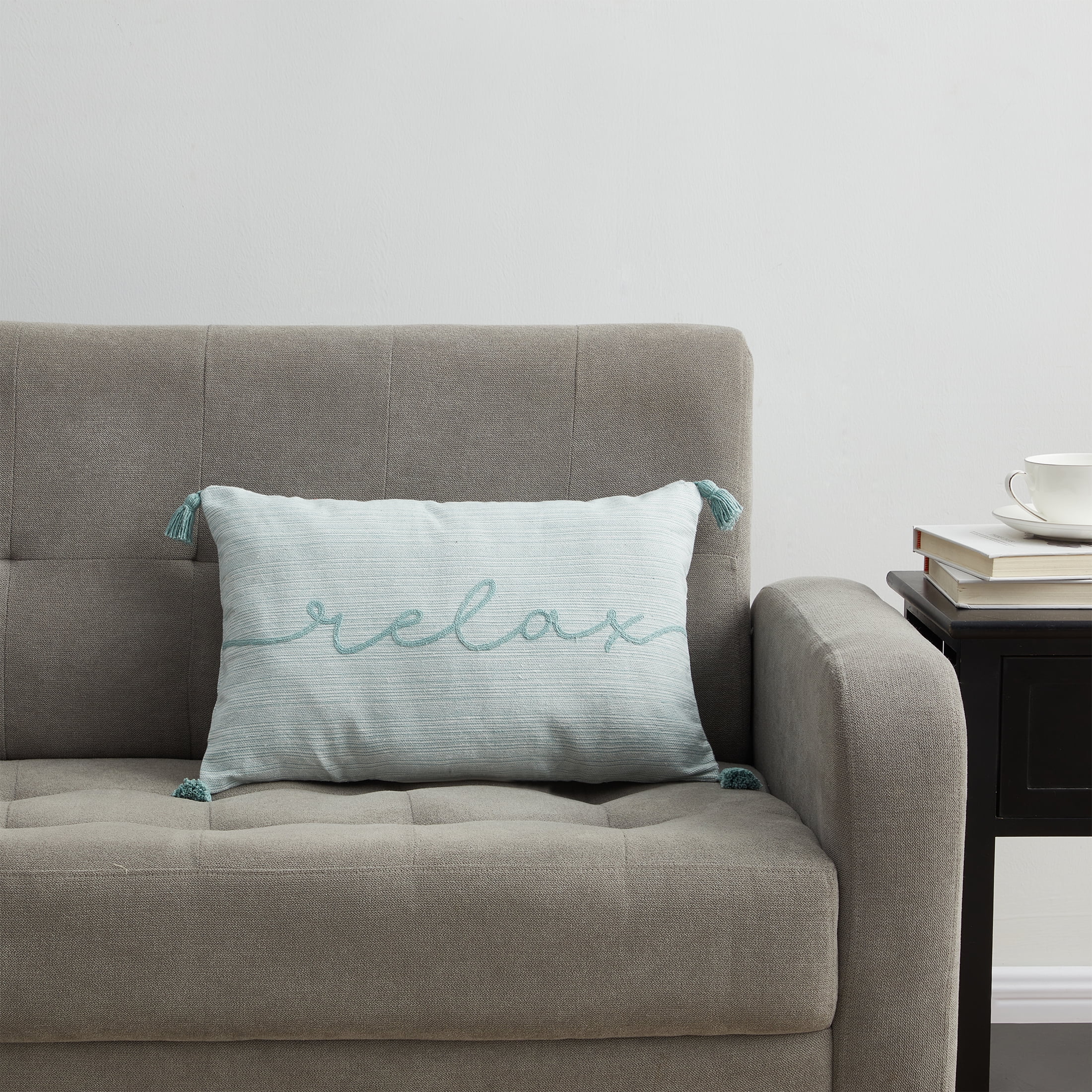 Mainstays Relax 12" x 18" Aquifer Typography Cotton Decorative Pillow ...